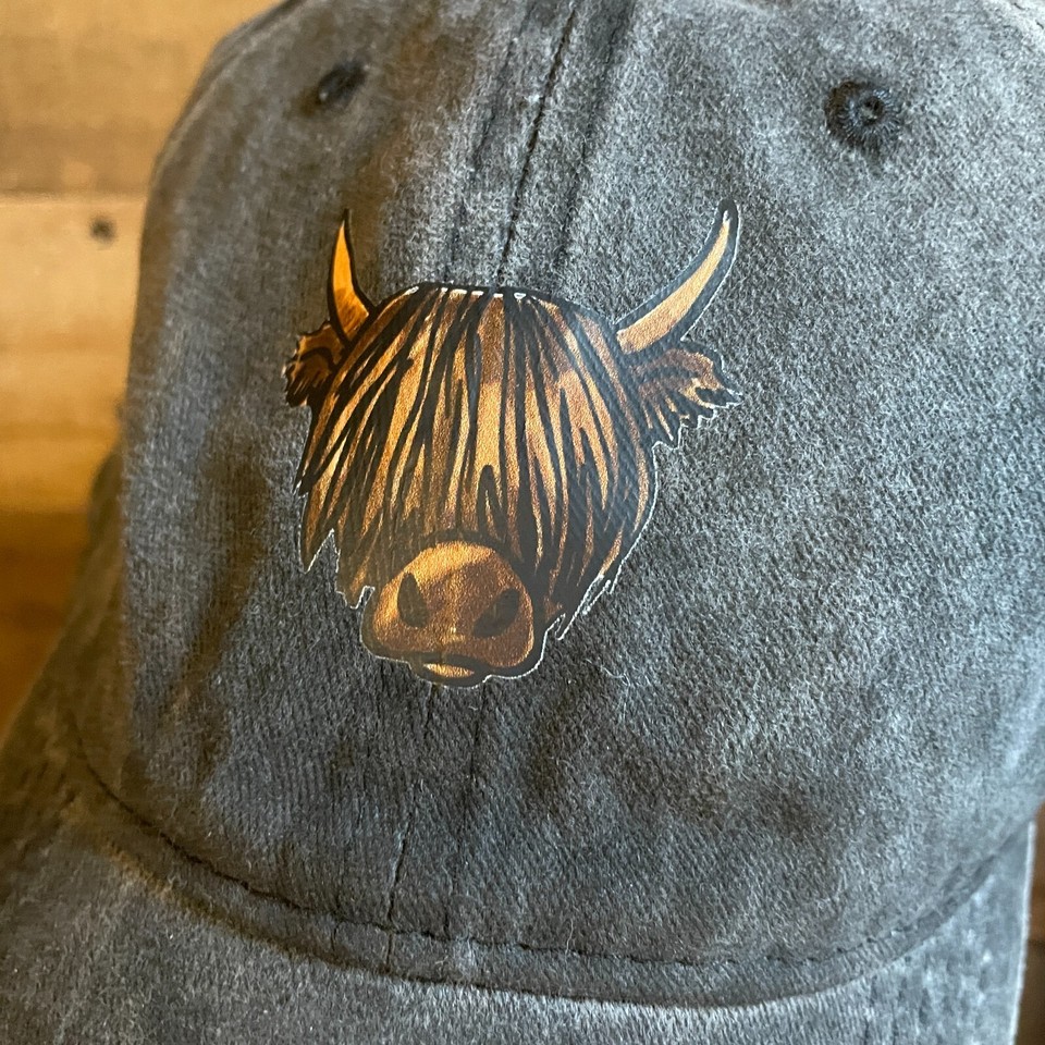 Cow Strapback Hat Dad Cap Moo Chic Cute Fluffy Calf Faded Black Beef ...