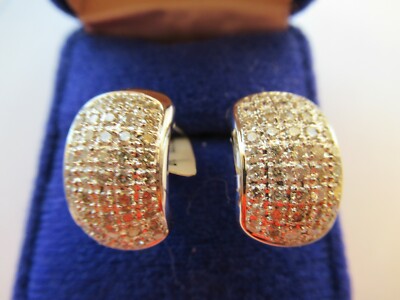 14K Solid Gold & Diamond Half Hoop Omega Back Earrings - #D027 | eBay