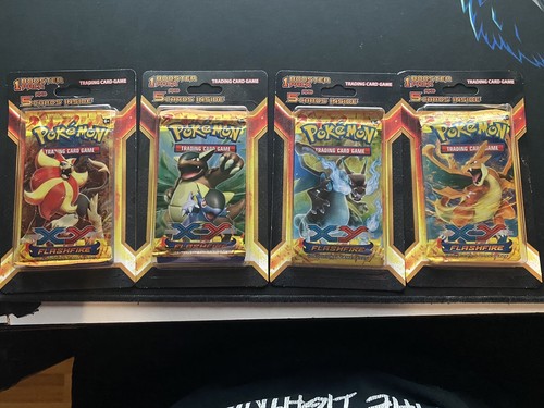 2014 Pokemon XY Flashfire Blister Pack Complete Art Set X4 Boosters +5 ...