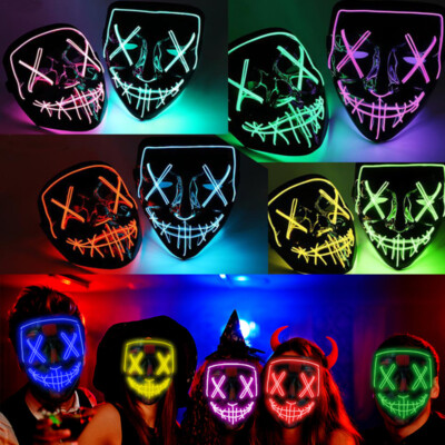 LED Mask Neon Stitches Costume Halloween Purge Cosplay Light Up Glow ...
