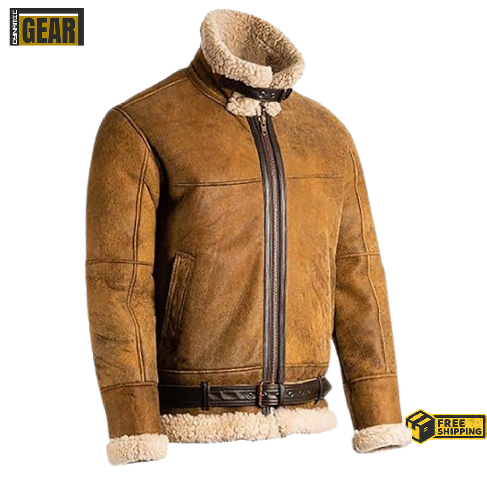 B3 RAF Brown Men's Bomber Flying Aviator Fur Irvin Real Shearling ...