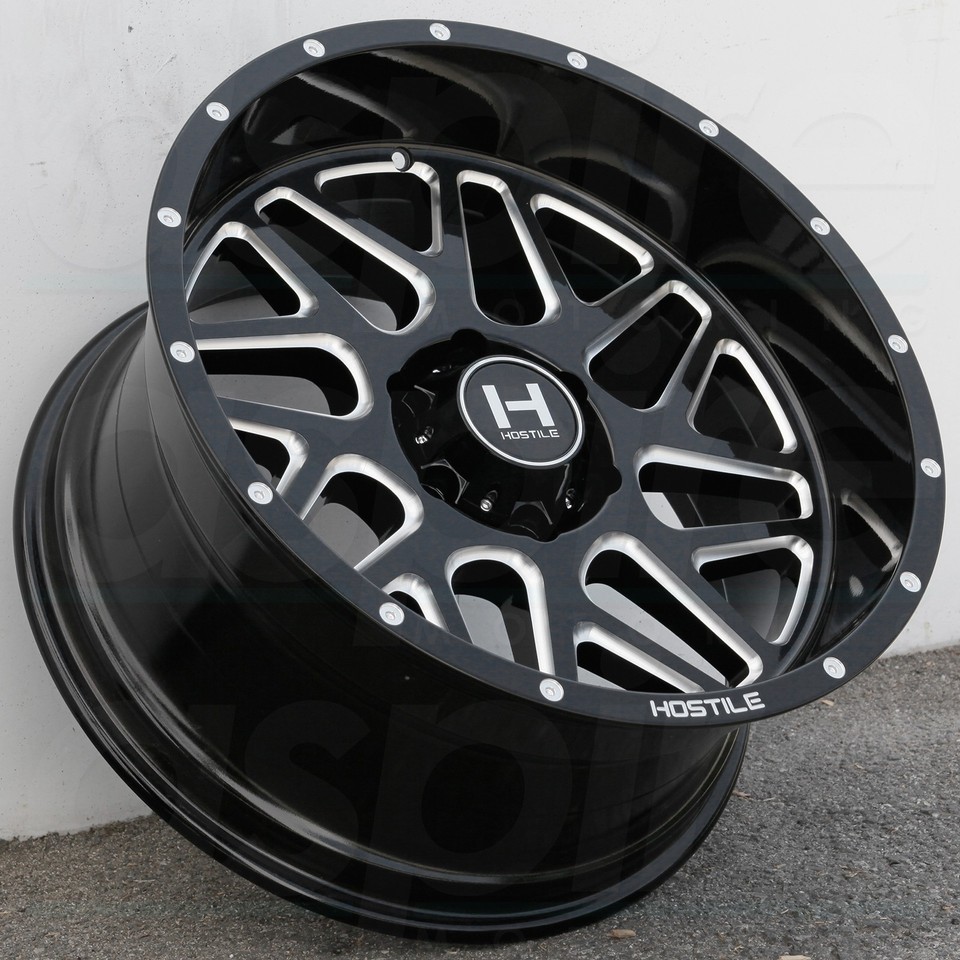 One 20x10 Hostile H108 Sprocket 8x170 -19 Black Milled Wheel Rim 125.2 ...
