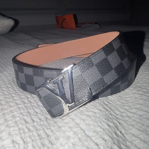 Louis Vuitton Men's Gray/Black Check Dress Belt LV Logo Buckle Size 34 ...