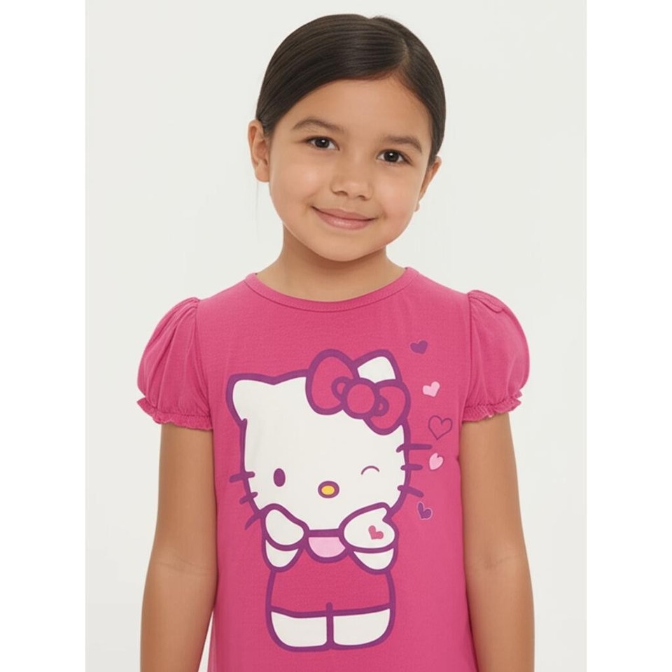 Hello Kitty Pink T-Shirt Girls 3T Graphic Top Playful Cute Cat Cartoon ...