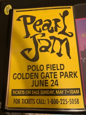Pearl Jam Pole Flyer San Francisco 1995 Golden Gate Park 11x17 BGP ...