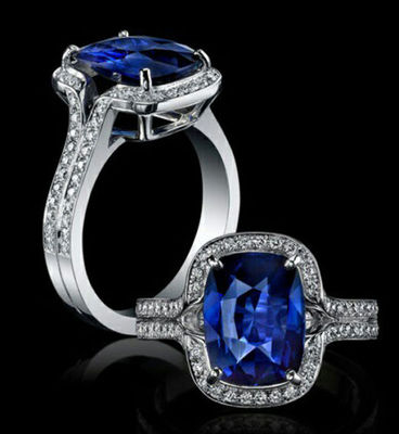 Cocktail Party Ring Solid 925 Sterling Silver Blue Cushion Split Halo ...