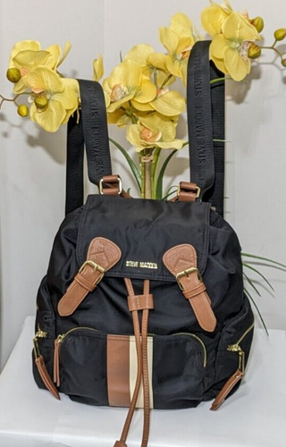 Steve Madden Backpack Bsolly Drawstring Nylon Backpack Travel Bag Black/Brown | eBay