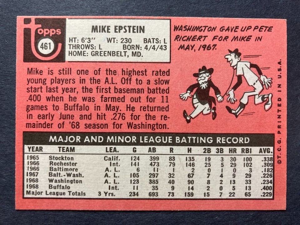 1969 Topps #461 Mike Epstein (Washington Senators) | eBay