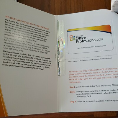 Microsoft Office 2007 Professional Medialess No Disc License Genuine ...