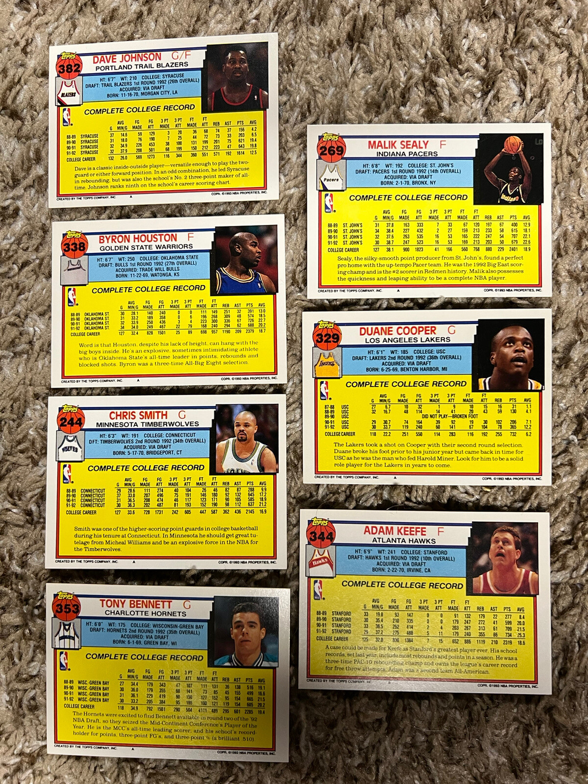 1992 Topps Basketball Gold Embossed Draft Pick 7 Card Lot Houston ...