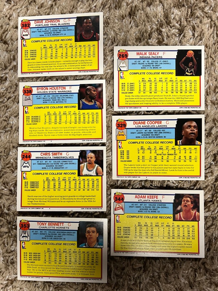 1992 Topps Basketball Gold Embossed Draft Pick 7 Card Lot Houston ...