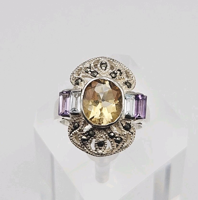 Colleen Lopez CL Sterling Silver Citrine, Topaz, Amethyst Marcasite ...