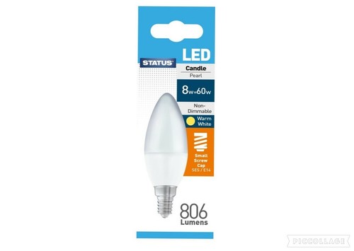 8w LED Candle Bulb SES Small Screw E14 Pearl 806 Lumen Warm White 60w 2 ...