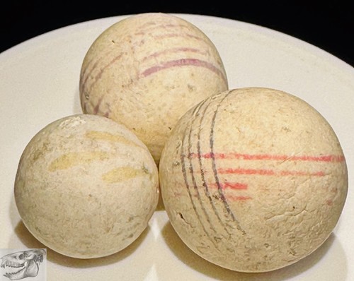 3 Lined China Marbles, Unglazed, Handmade, 11/16-7/8 in, 1860-1920 ...