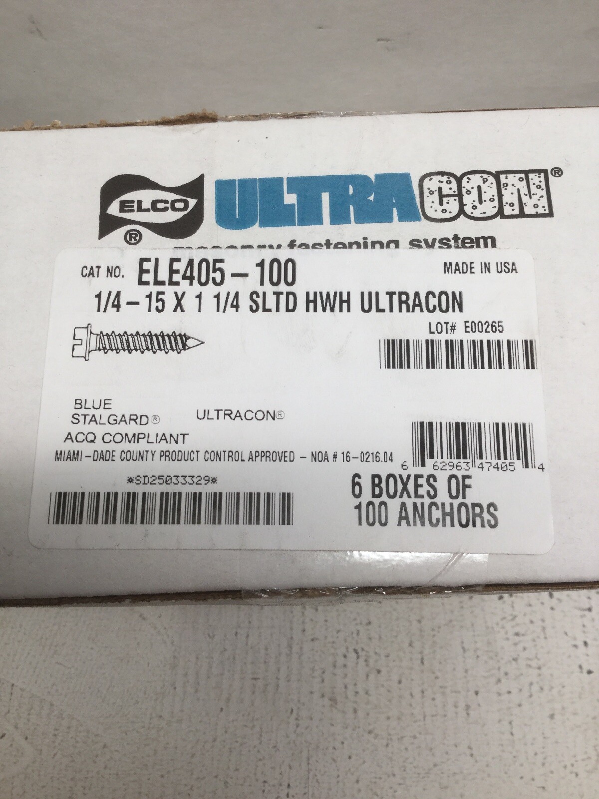 1/4" x 1-1/4" UltraCon Masonry Screws ELE405 Slotted Hex Head (600 ...