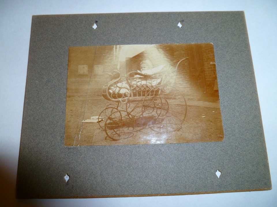 early 1900s Baby in Stroller Carriage Antique Photo Snapshot 2x3" Pram ...