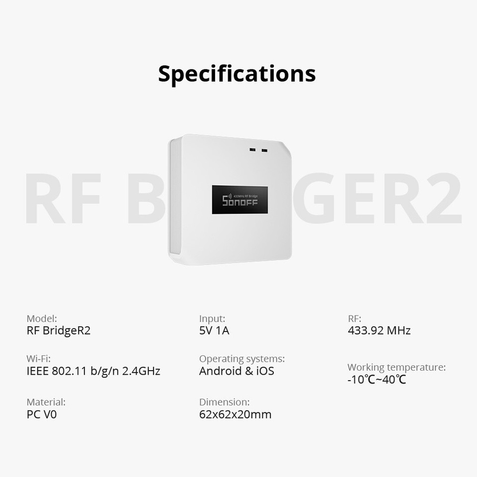 SONOFF RF Bridge Gateway R2 433MHz DW2 Door Window PIR3 Motion Sensor ...