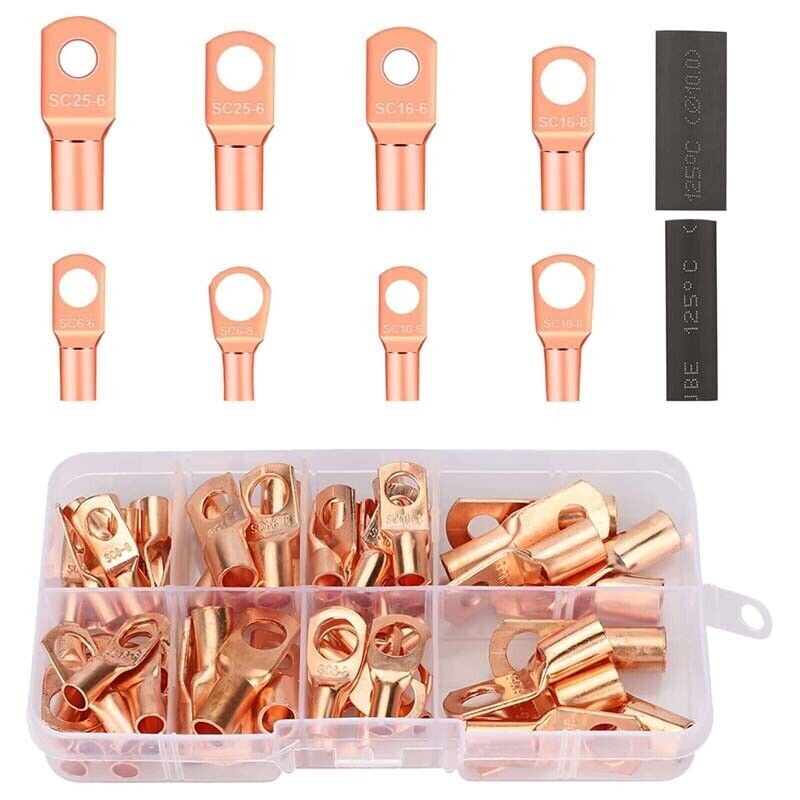 140PCS Copper Lugs Ring Terminals Bare Battery Welding Crimp Wire ...