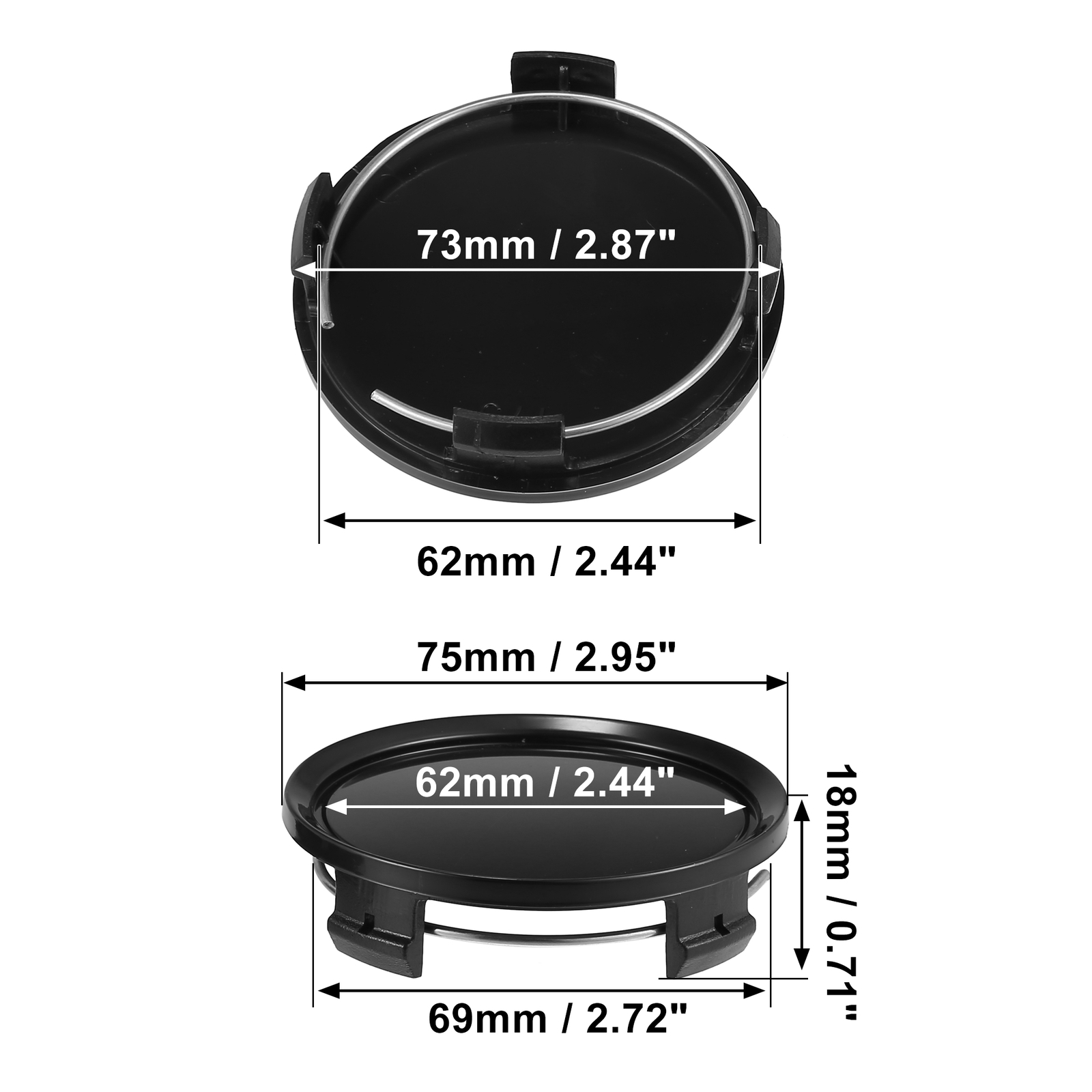 Universal 75mm Dia 4 Clips Wheel Tyre Center Hub Caps Cover Black Pack ...