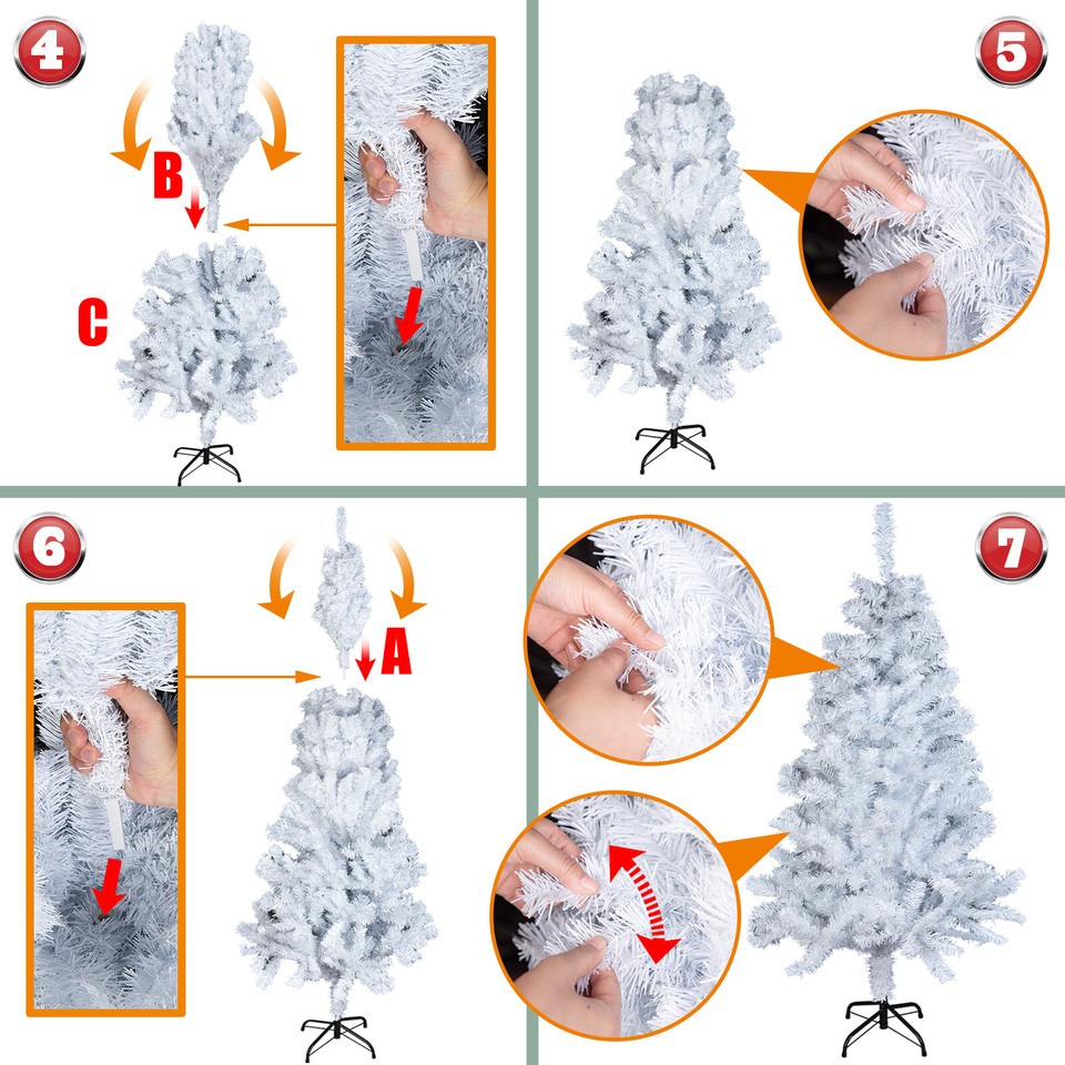4/5/6/7ft Christmas Tree Artificial Traditional Pre Lit With LED Lights ...