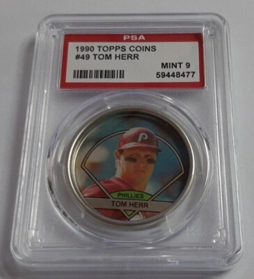 1990 Topps Coins #49 Tom Herr Graded PSA 9 Mint Pop 3 Only 2 Higher | eBay