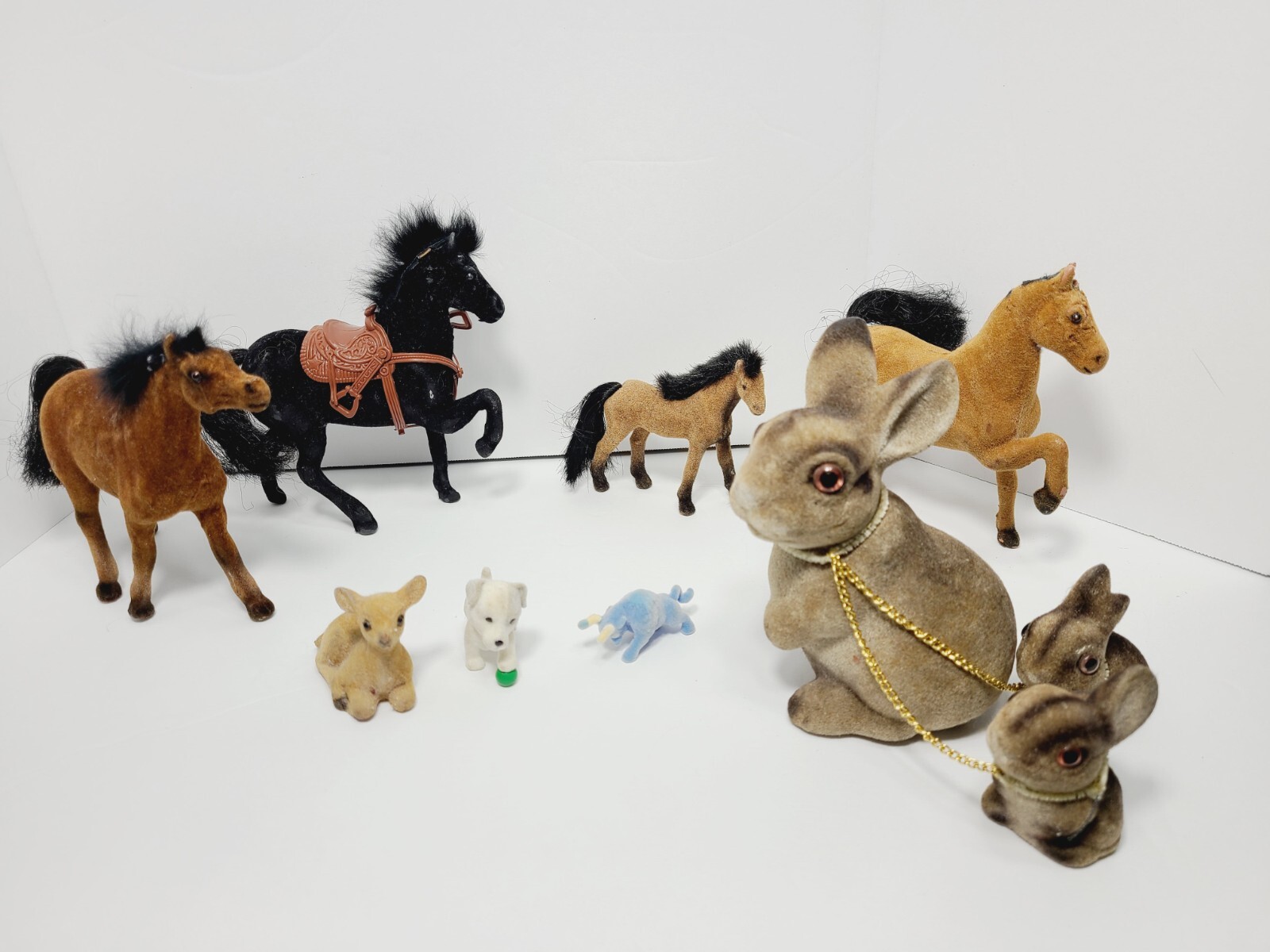 Vintage Flocked Deer Fawn Flocked rabbit Flocked horse Flocked animals ...