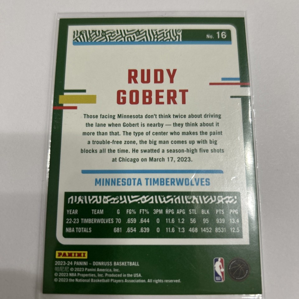 2024 24 donruss basketball red green holo lazer rudy gobert /75 | eBay