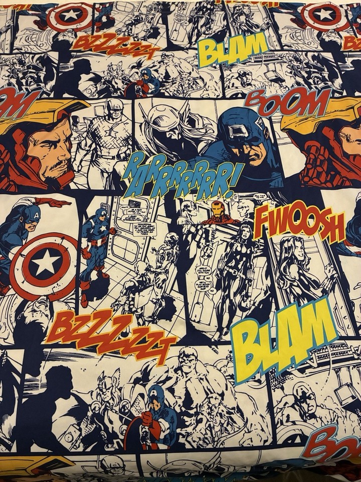 Marvels Avengers Assemble Comic Panel Twin Flat Bed Sheet Thor Hulk Cap ...