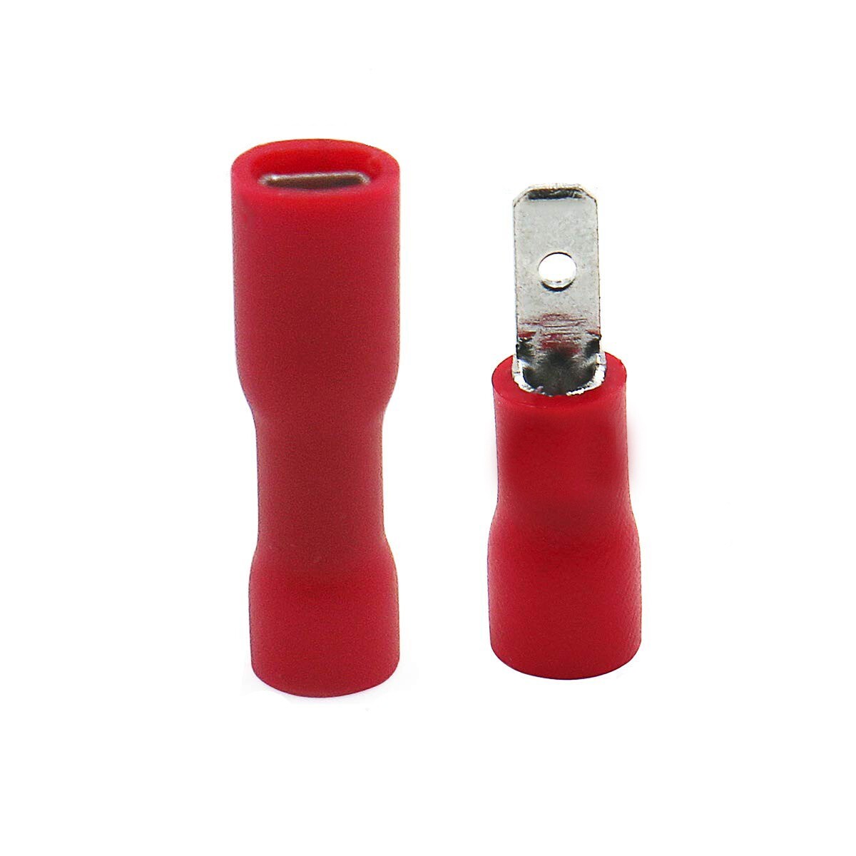 100x RED FULLY INSULATED SPADE ELECTRICAL CRIMP CONNECTORS -MIXED MALE ...