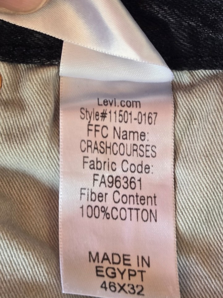 Levis 501 Jeans Men's 44x27 Straight Leg Button Fly Black Made in Egypt | eBay