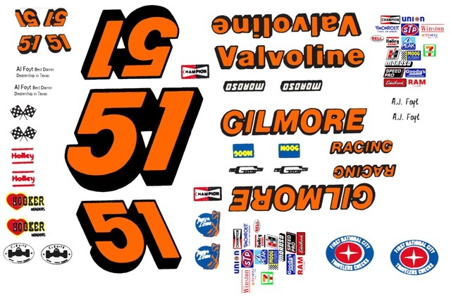 #51 A. J. FOYT Gilmore Racing 1/43rd Scale Waterslide Slot Car Decals ...
