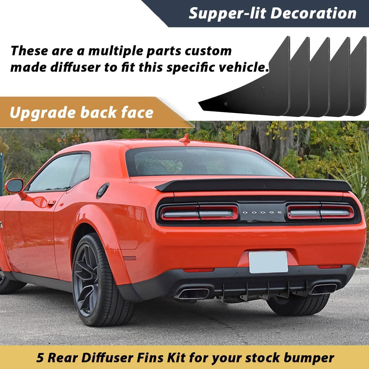Black 5PCS Rear Diffuser V3 Bumper Shark Fins Set For Dodge Challenger ...