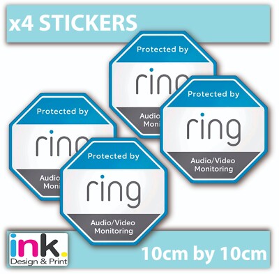 4x CCTV Ring Doorbell stickers camera warning sign decals CCTV in ...