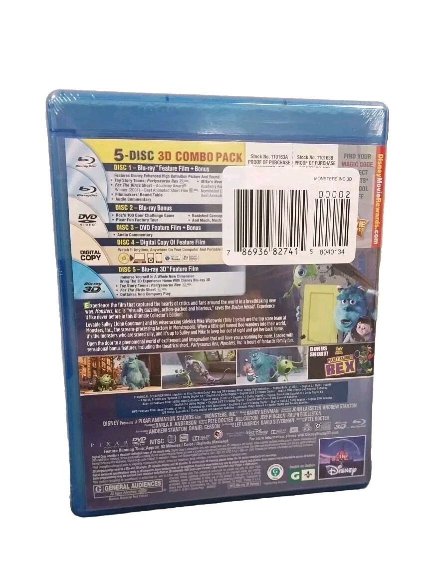 Monsters, Inc. (Blu-ray/DVD, 2013, 5-Disc Set, Includes Digital Copy 3D ...