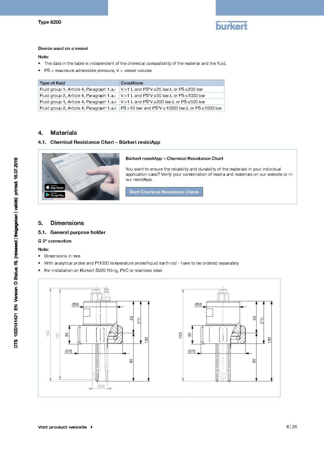 Burkert 8200 , PH / ORP electrode holder, 00429224 | eBay