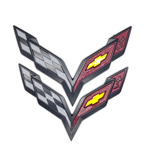 2Pc Matte Black C7 Cross Flags Bumper Emblem Set For 2014-19 Corvette ...