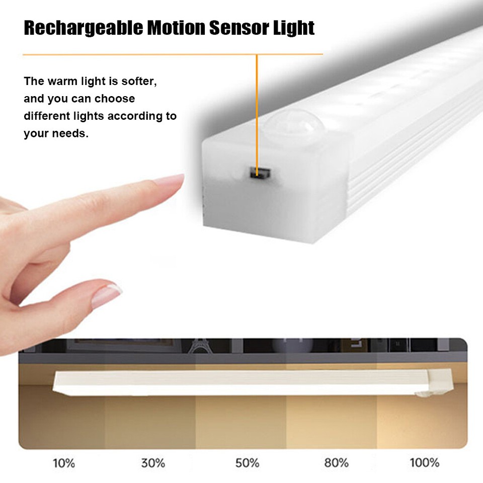 LED Motion Sensor Cabinet USB Port Rechargeable Magnet 30cm Dimmable ...