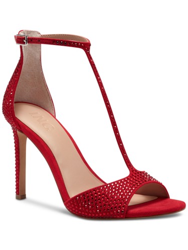 INC Womens Red T-Strap Padded Firah Round Toe Stiletto Heeled Sandal 7. ...