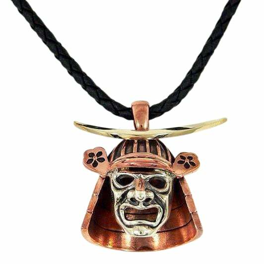 925 Sterling Silver Copper Brass Japanese Samurai Mask Warrior Pendant ...