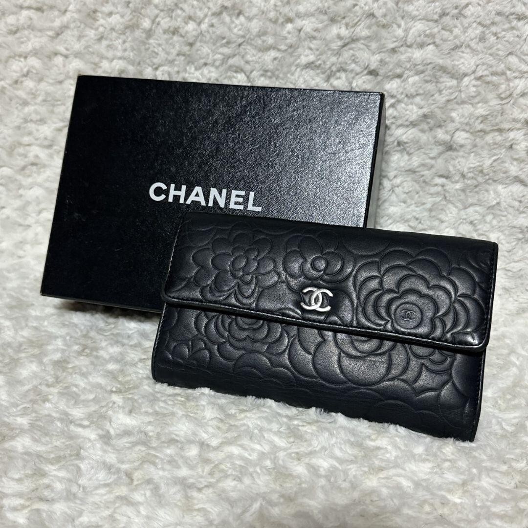 Auth Chanel Camellia Trifold Long Wallet CoCo Mark La… - Gem