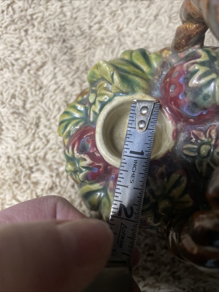 Vintage Majolica-Style Bird & Strawberry Ceramic Candlestick Holder ...