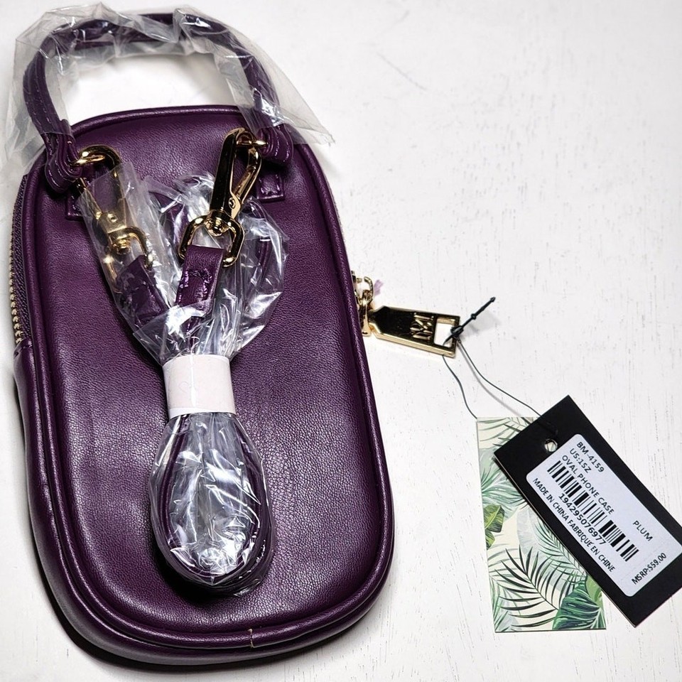 Badgley Mischka Oval Phone Case Crossbody Bag Diamond Quilted Plum ...