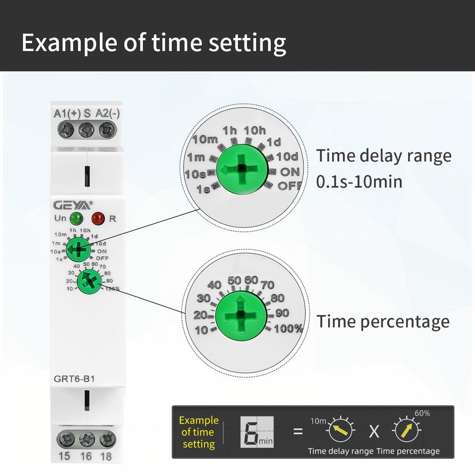 GEYA On Delay Off Delay Timer Relay Time Delay Relay AC/DC24V-240V 10A ...