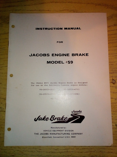 Jacobs Jake Brake Installation Manual Model 59 for Cummins V8 Engines ...