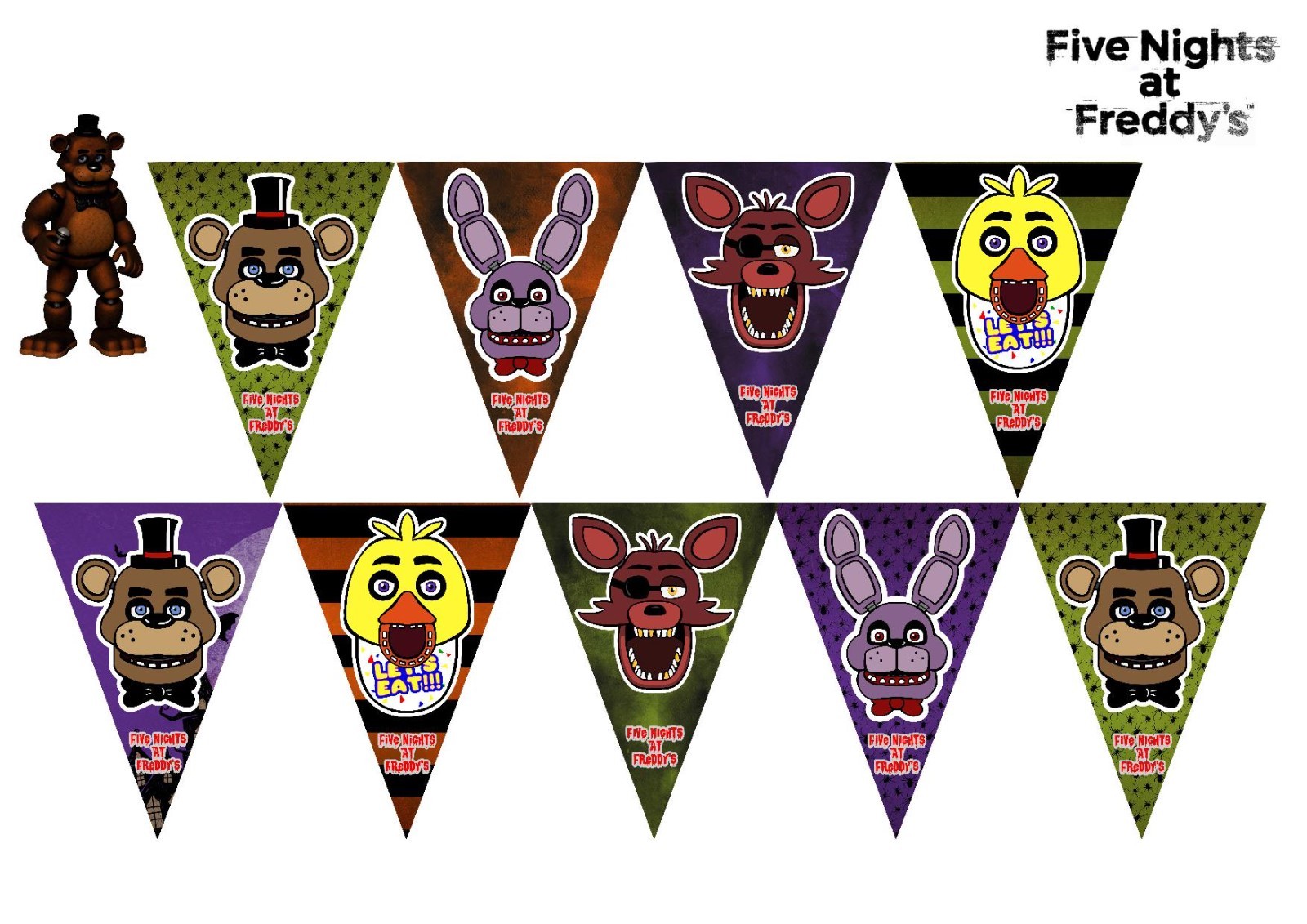Five Nights At Freddy's Banner Bunting Flag. Party Lolly Bag Freddy ...