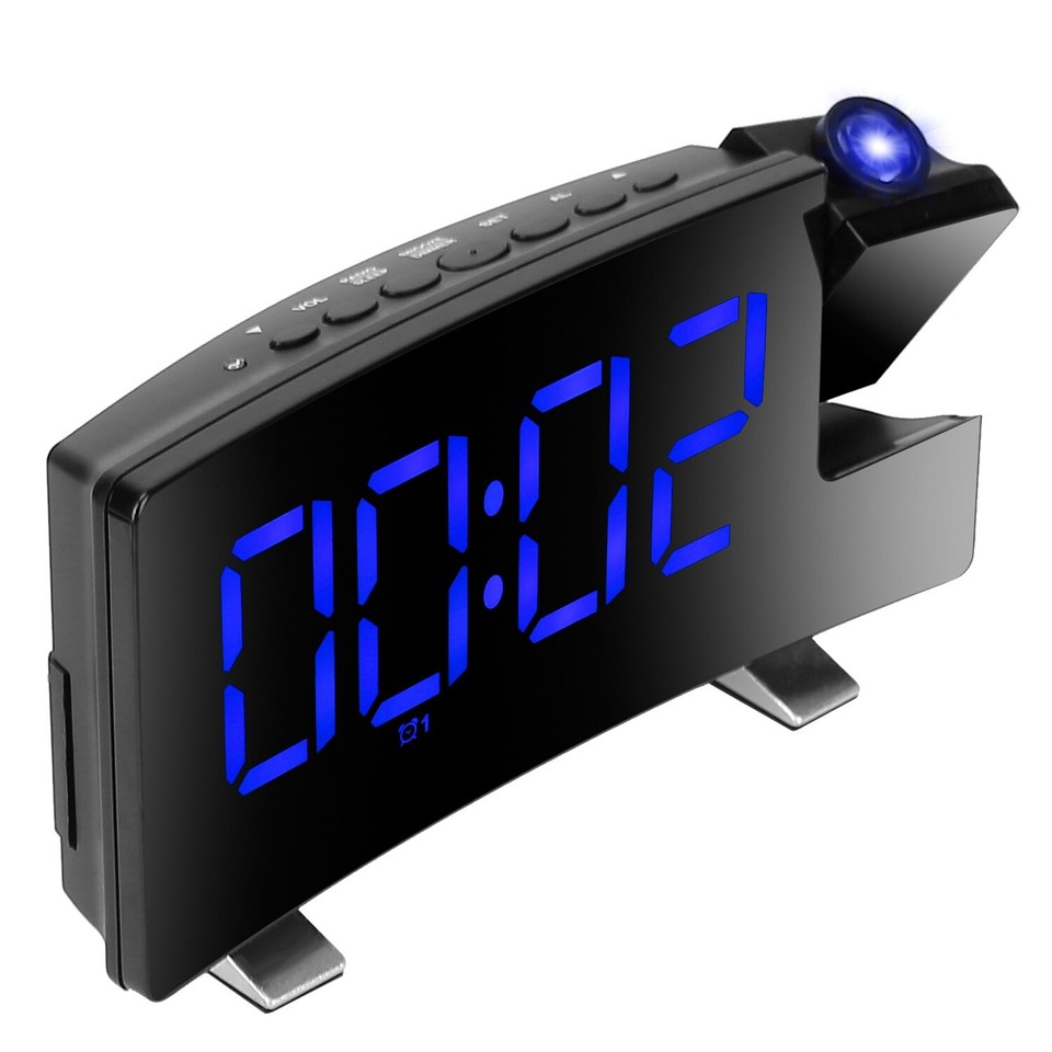 LED Digital Projector Rotatable Projection Snooze Dual Alarm Clock FM ...