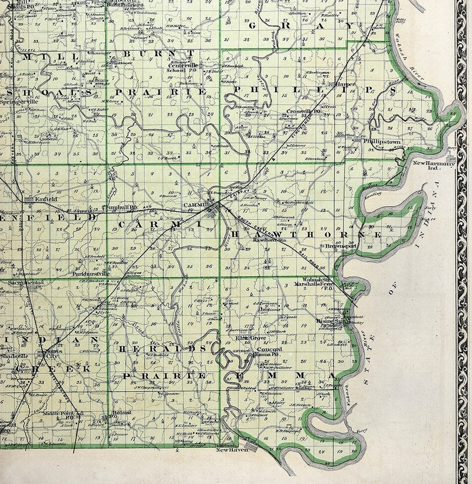 1876 Illinois Map White County Carmi Grayville Enfield Norris City ...