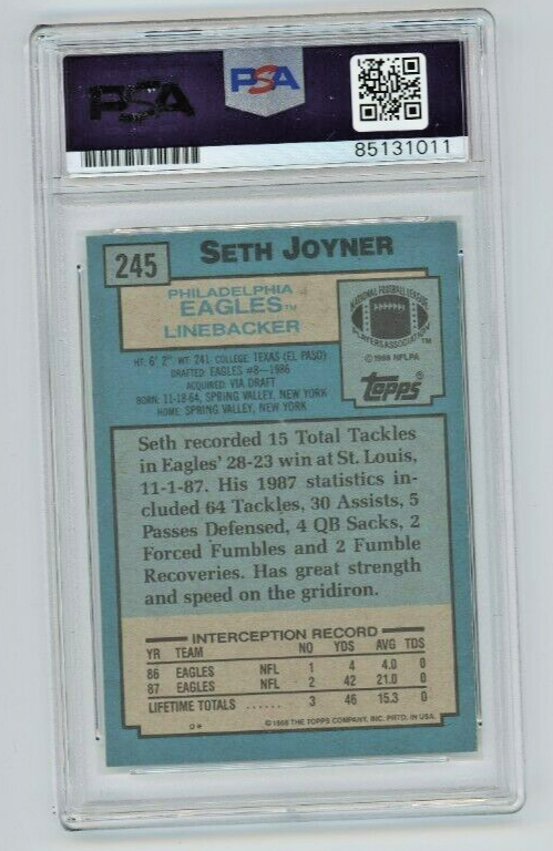 SETH JOYNER AUTO 10 PSA DNA Rookie 1988 Topps Football #245 Signed ...