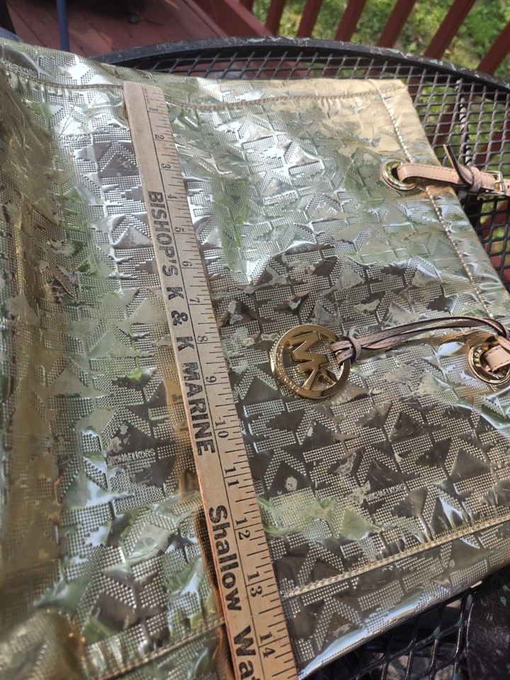 Michael Kors Signature Metallic Gold Leather Handbag Tote Bag Large ...