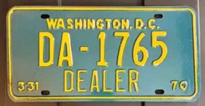 Washington DC 1970 DEALER License Plate # DA-1765 | eBay
